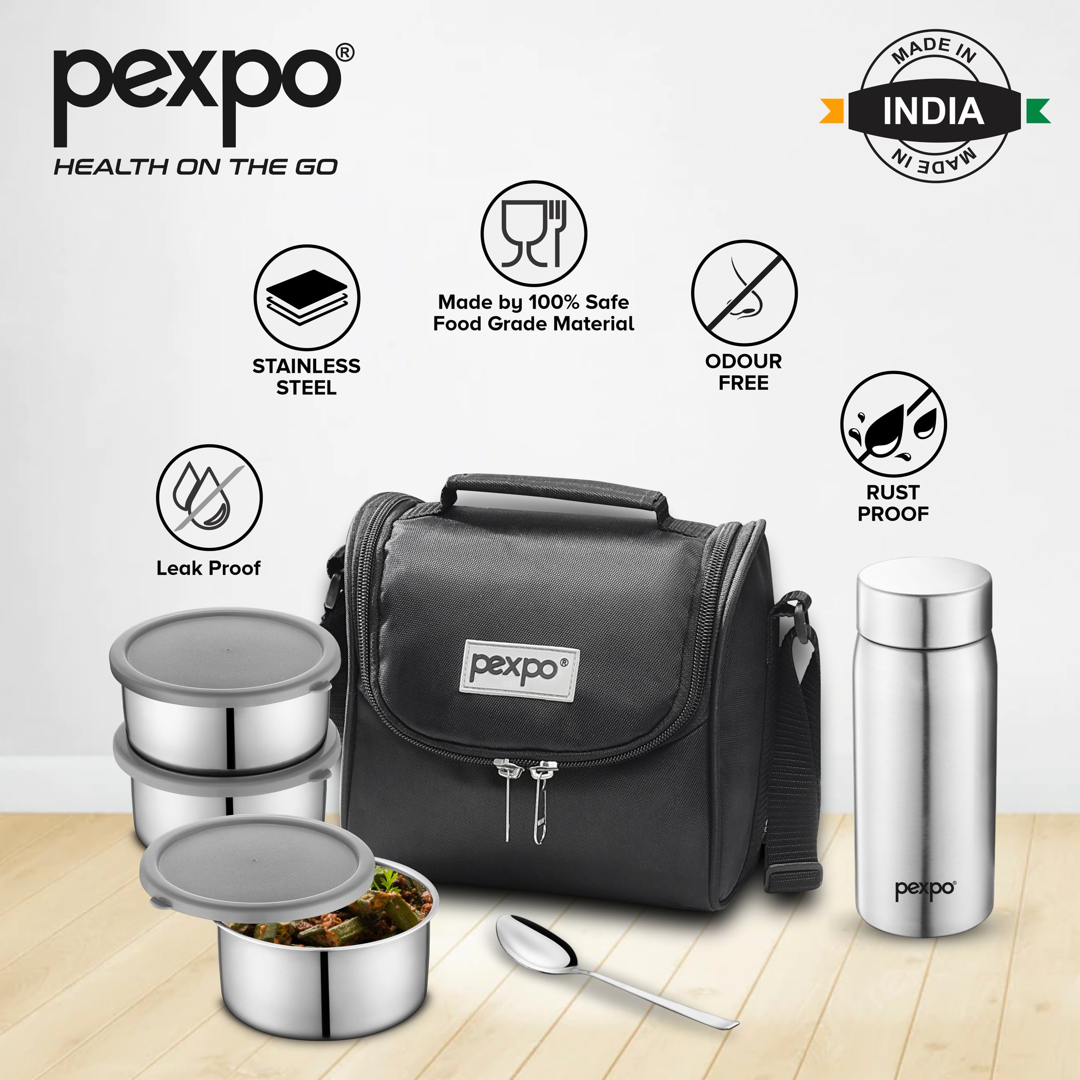 Buy Stainless Steel Classic Meal Box with Bottle Online – pexpo